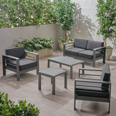 Cape Coral Outdoor 4 Seater Aluminum Chat Set with Side Table by ...
