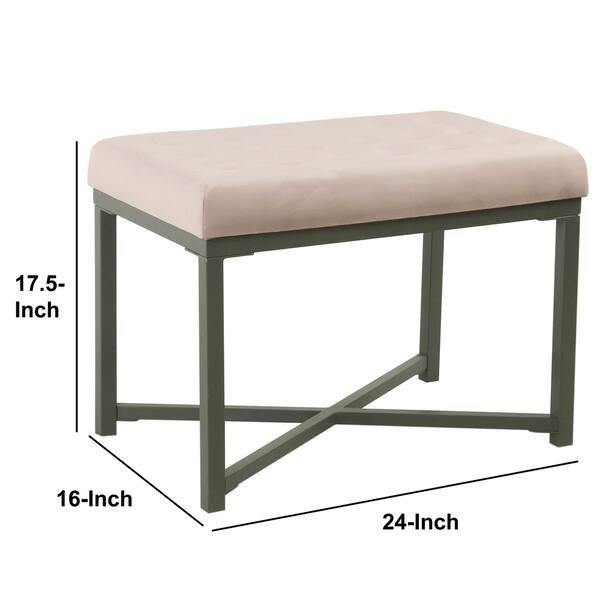 Metal Framed Ottoman with Button Tufted Velvet Upholstered Seat, Pink ...