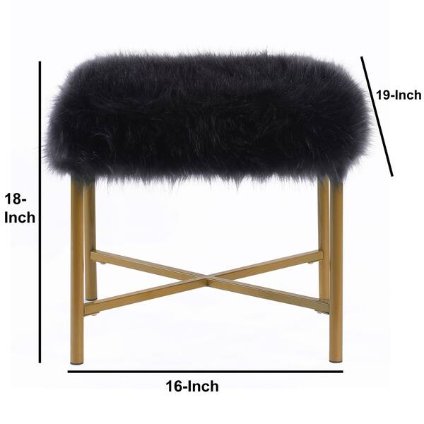 Square Faux Fur Upholstered Ottoman with Tubular Metal Legs and X Shape ...