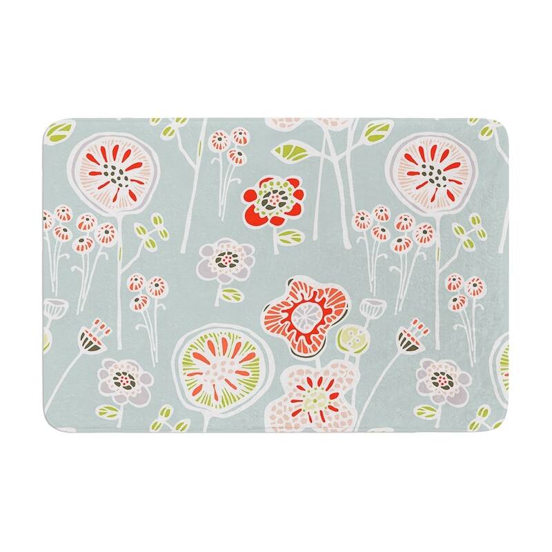 Gill Eggleston "Folky Floral Light Jade" Memory Foam Bath Mat ...