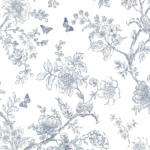 Butterfly Toile Butterfly Toile Wallpaper Floral in Light Blue Blue ...