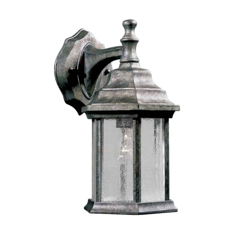 1-Light River Rock Outdoor Wall Lantern with Clear Seeded Glass Panels ...