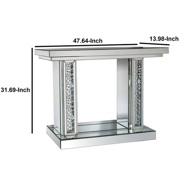 Wood and Mirror Console Table with Faux Crystals Inlay, Clear - Bed ...