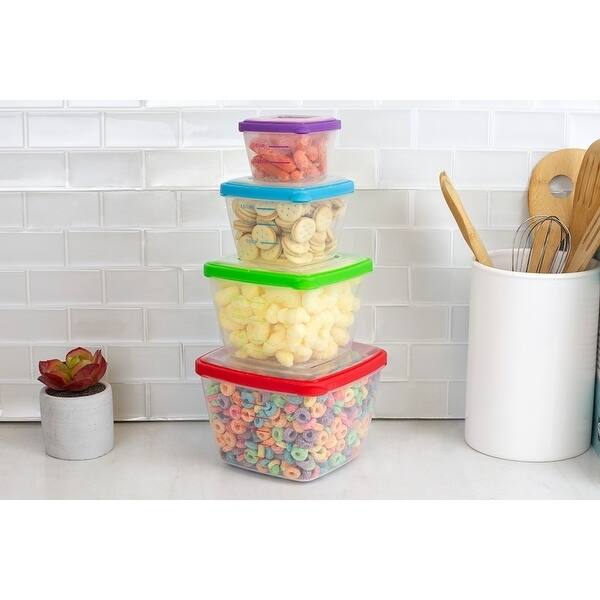 8 Piece Nesting Plastic Food Storage Container Set with Multi-Color ...