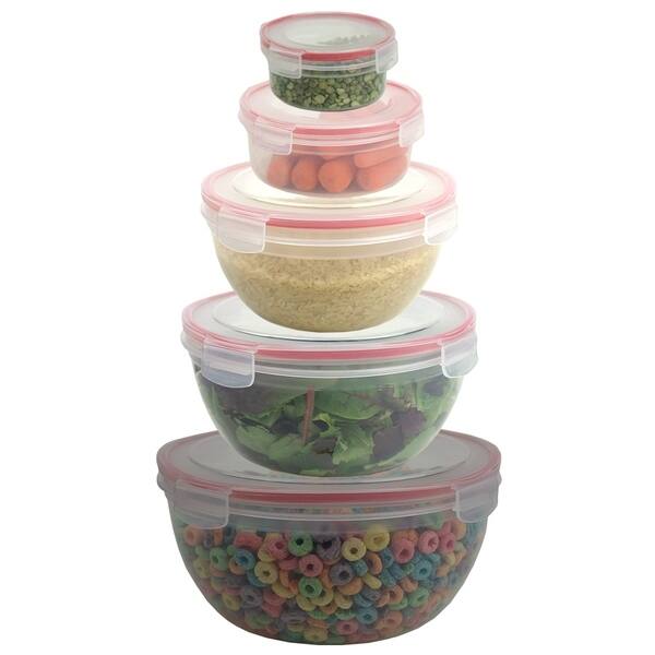 10 Piece Locking Round Plastic Food Storage Containers with Snap-On ...