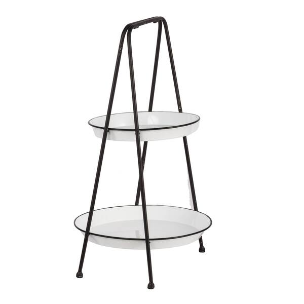 Classic Vintage White and Black Two-Tier Metal Tray Shelf - Bed Bath ...