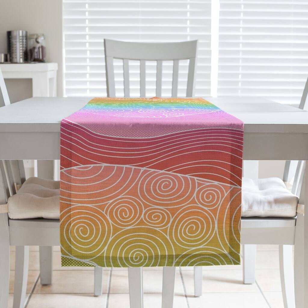 Ombre Hand Drawn Waves Table Runner - Overstock - 28528399