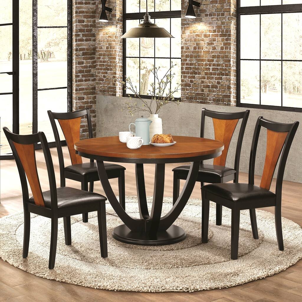 Modern Classic Design Two-tone Black/Cherry 5-piece Round Dining Set ...