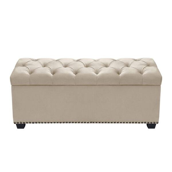 Velvet Upholstered Button Tufted Trunk with Lift Top Storage and Nail ...
