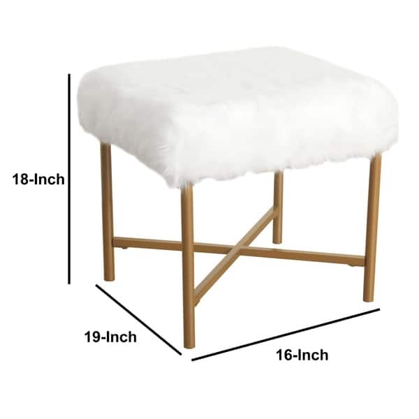 Square Faux Fur Upholstered Stool with Tubular Metal Legs and X Shape ...