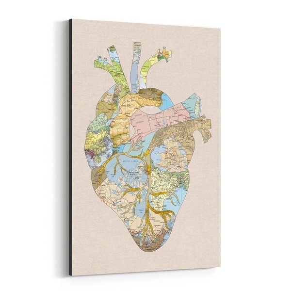 Noir Gallery Travel Map Human Heart Anatomy Canvas Wall Art Print - Bed ...