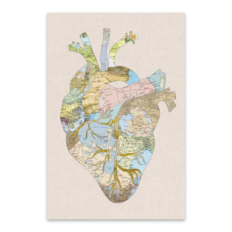 Noir Gallery Travel Map Human Heart Anatomy Metal Wall Art Print ...