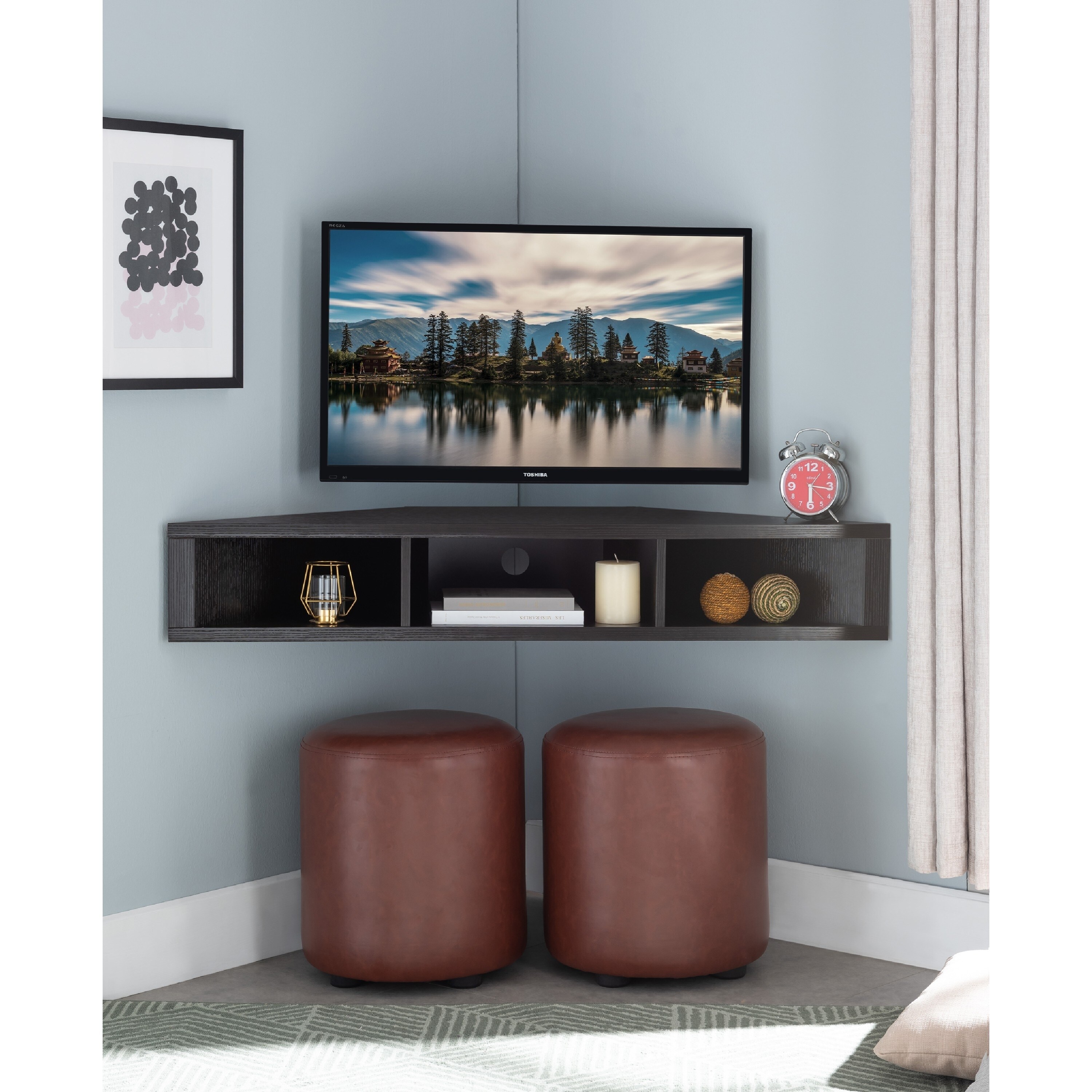 Corner wall mounted media console store