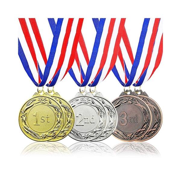6-Piece Set Olympic Style Award Metal with Ribbons in Gold, Silver, and ...