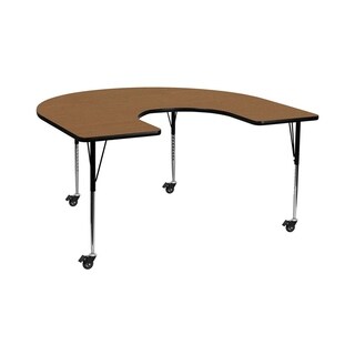 Offex 60"W x 66"L Mobile Horseshoe Activity Table with Oak Thermal ...