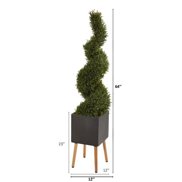 64" Rosemary Spiral Topiary Artificial Tree in Black Planter with Stand ...