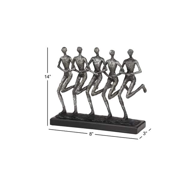 14" x 12" Textured Silver Human Figurines Running Sculpture on Black ...