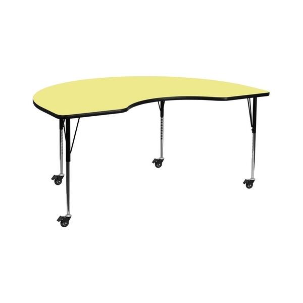 Offex 48"W x 72"L Mobile Kidney Shaped Activity Table with Yellow ...