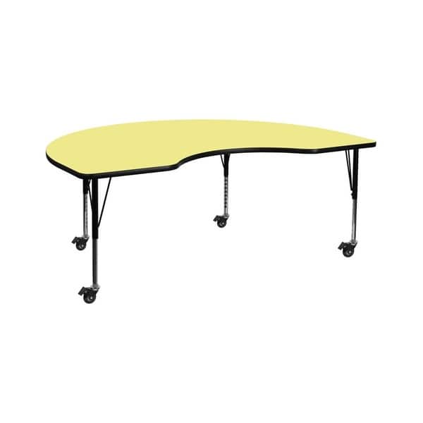Offex 48"W x 72"L Mobile Kidney Shaped Activity Table with Yellow ...