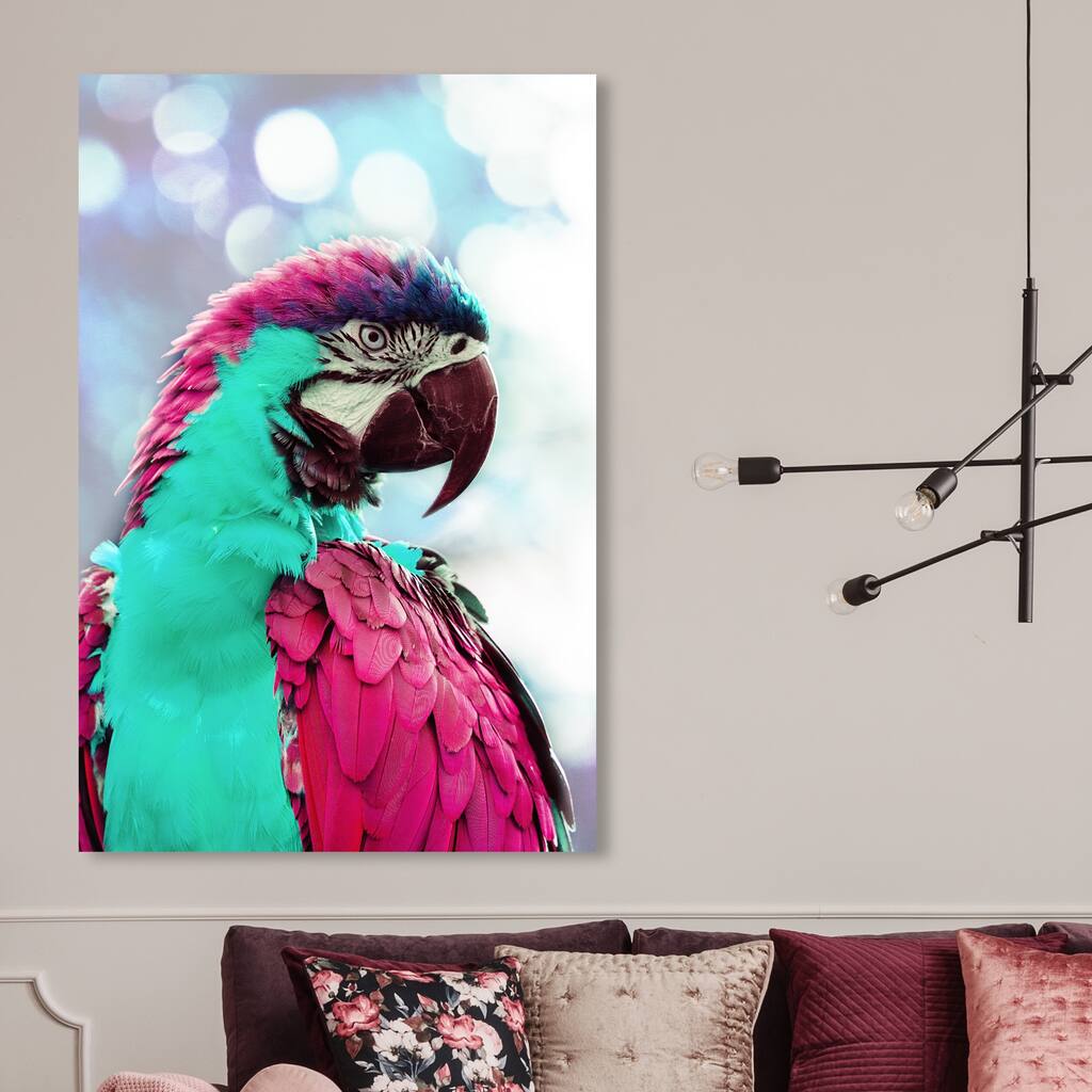 Oliver Gal 'Pink Turquoise Macaw' Animals Wall Art Canvas Print - Pink ...