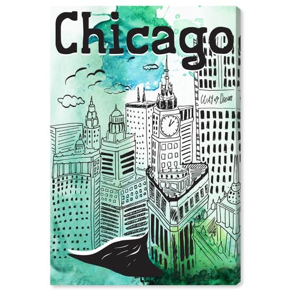 Oliver Gal 'Chicago Sketch Color' Cities and Skylines Wall Art Canvas ...