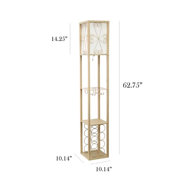 Simple Designs Floor Lamp Storage Shelf and Wine Rack with Linen Shade ...