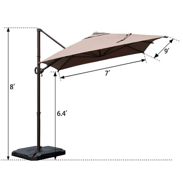 Offset Cantilever 9x7 Ft Rectangular Patio Hanging Umbrella w/ Cross ...