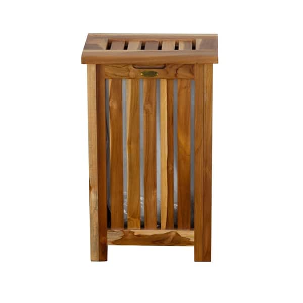 EcoDecors Solid Teak Slatted Apartment Hamper with Laundry Bag in ...