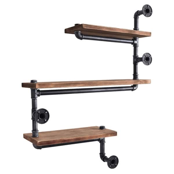 Panama Industrial Floating Silver Brushed Gray Pipe Wall Shelf with ...