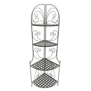 Foldable Metal Corner Bakers Rack with Grid Pattern Shelves, Black ...