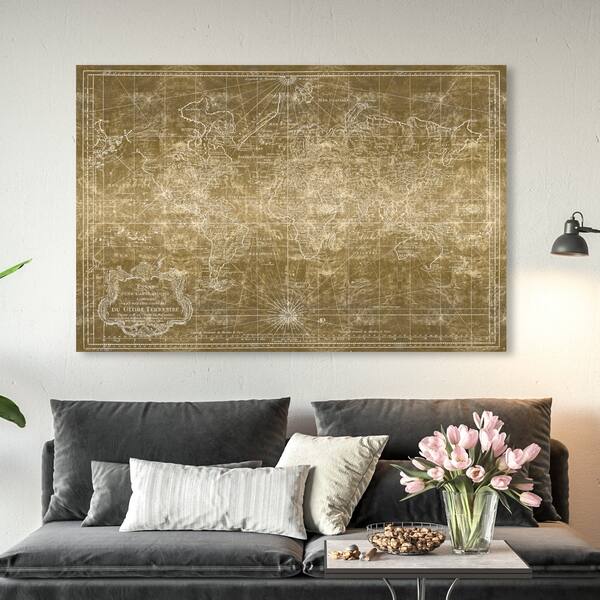 Oliver Gal 'World Map Gold' Maps and Flags Wall Art Canvas Print - Gold ...