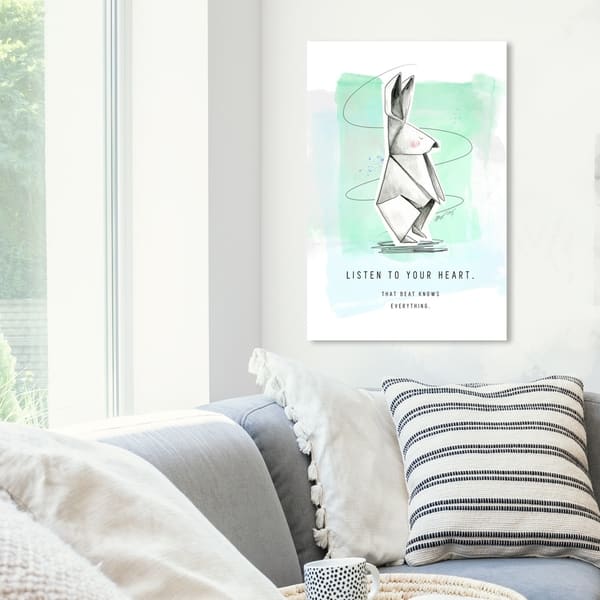 Oliver Gal 'Maggie P Chang - Origami Rabbit Blue Green' Typography and ...