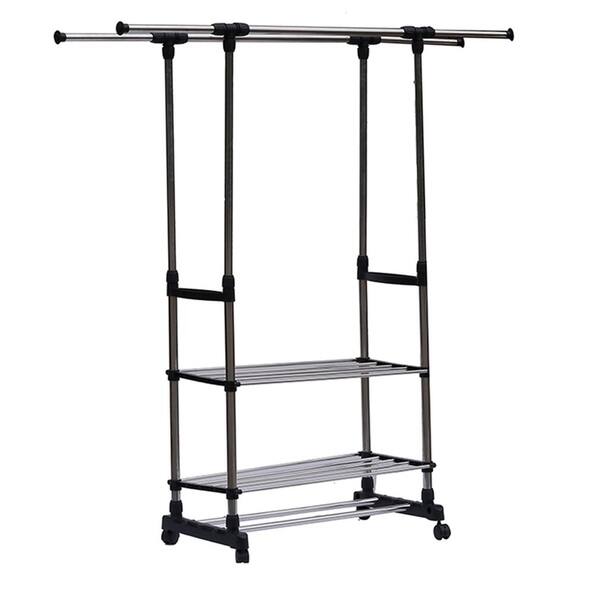 Heavy Duty Double Rail Adjustable Telescopic Rolling Clothing and ...