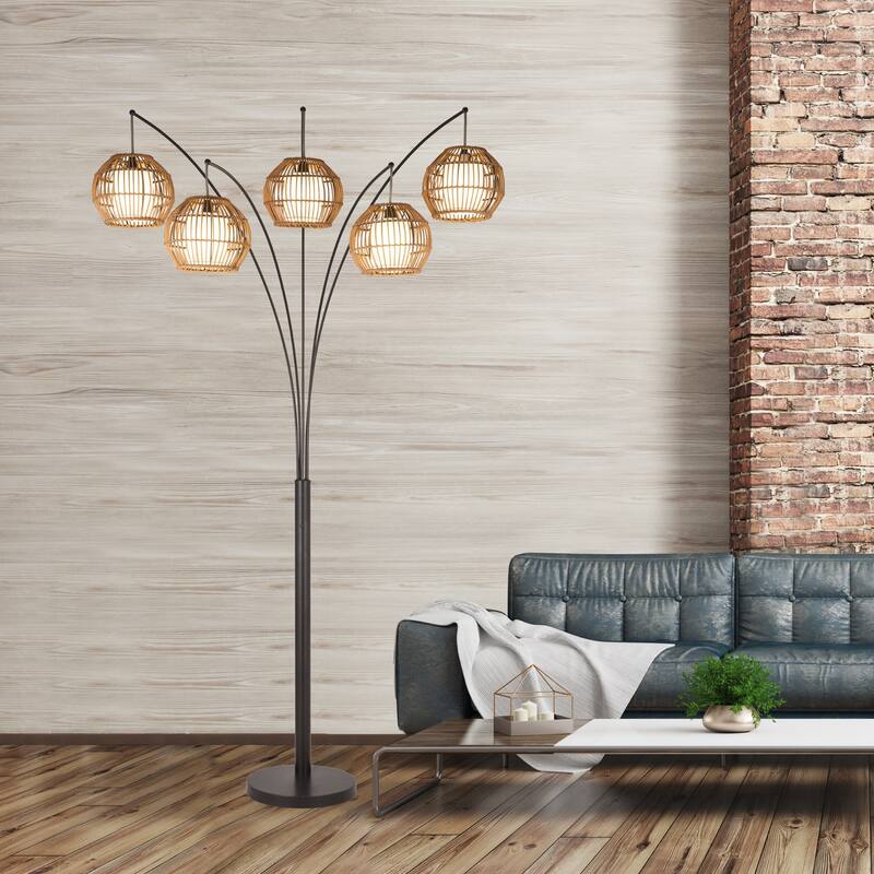 Artiva Bali 88" Oil Rubbed Bronze LED Arc lamp w/ Hancrafted Rattan ...