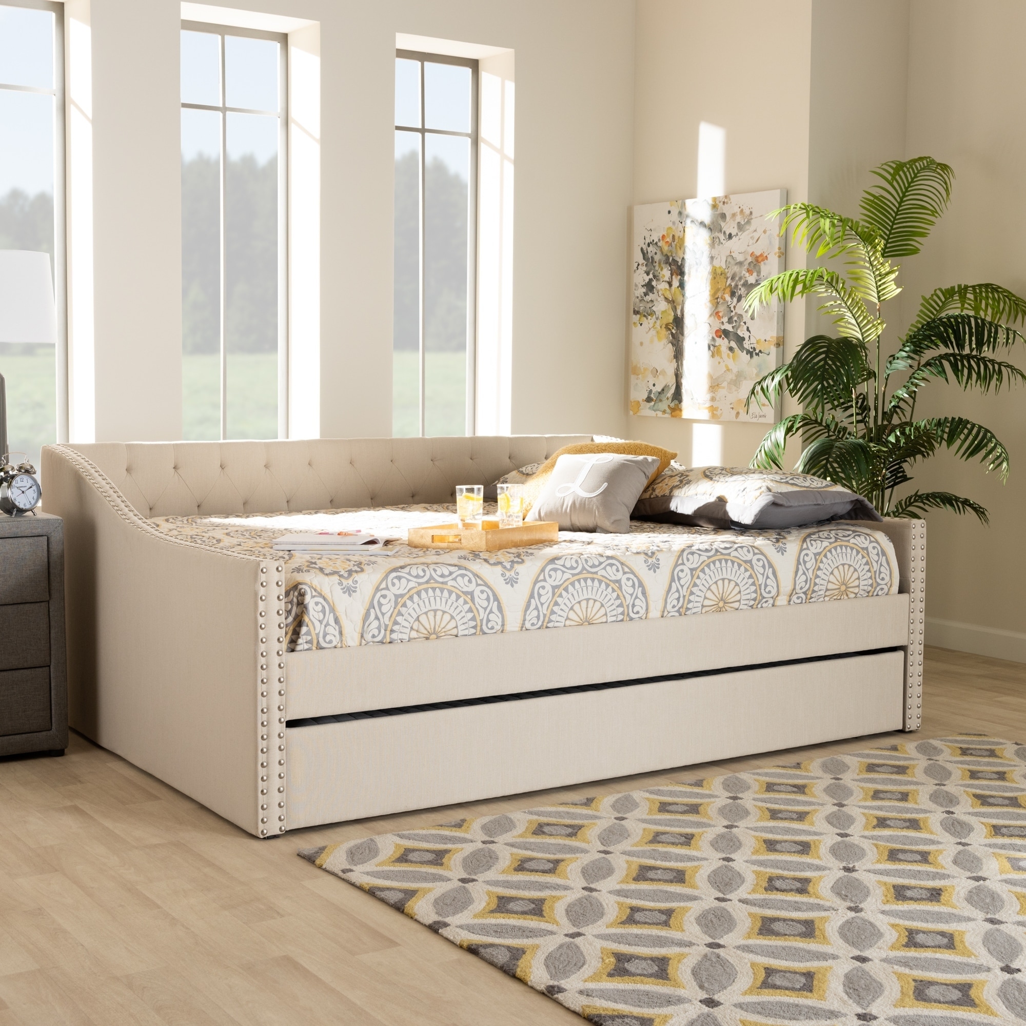 Gracewood Hollow Erdrich Upholstered Daybed with Trundle - Bed Bath ...