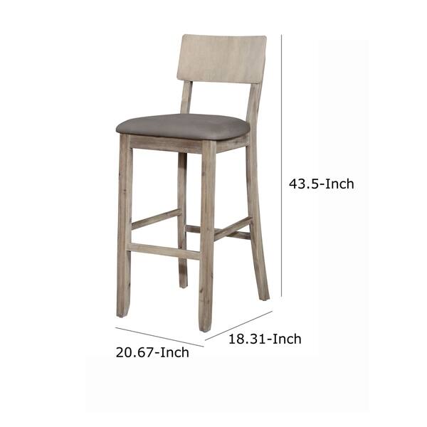 Washed Wooden Bar Stool with Curved Backrest and Padded Seat, Gray ...