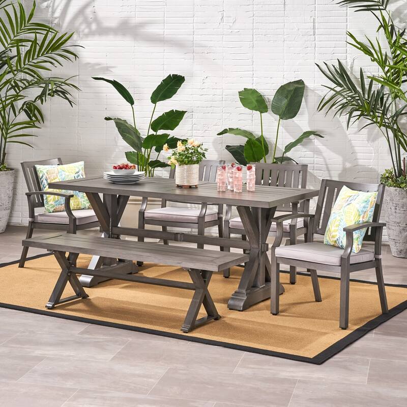 Lombok 7-piece Outdoor Aluminum Dining Set with Cushions by Christopher ...