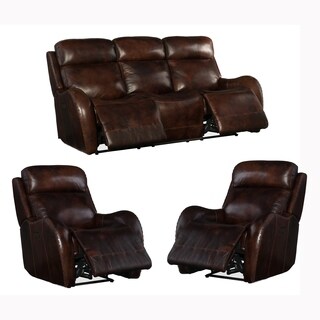 Soren Brown Top Grain Leather Power Reclining Sofa and Two Chairs Set ...
