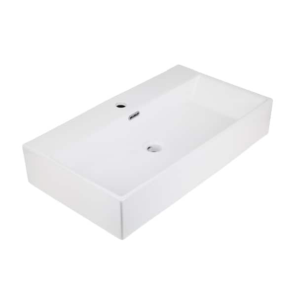 Adelmo Over the Counter Vessel Ceramic Basin Sink, Glossy White - Bed ...