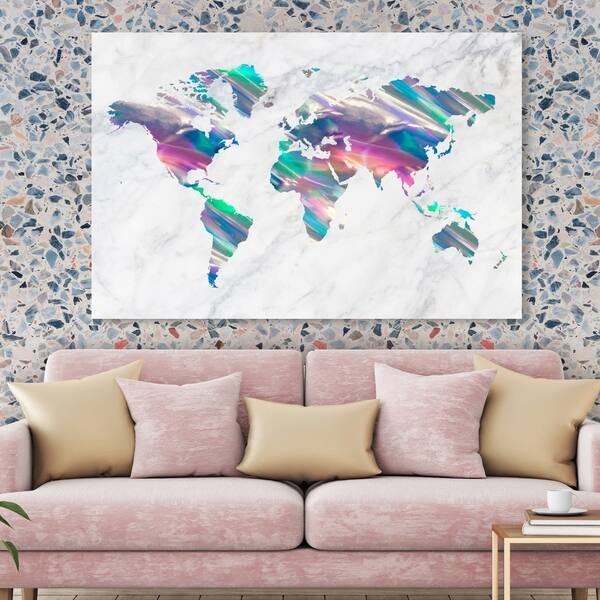 Oliver Gal 'Mapamundi Holo Marble' Maps and Flags Wall Art Canvas Print ...