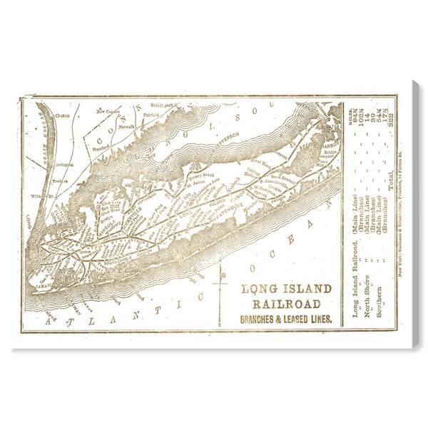 Oliver Gal 'Long Island Rail Road Map Gold' Maps and Flags Wall Art Canvas Print - Gold, White ...
