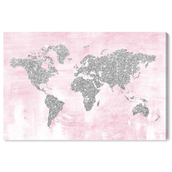 Oliver Gal 'Pink and Silver Glitter Map' Maps and Flags Wall Art Canvas ...