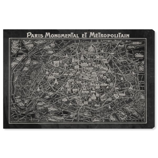 Oliver Gal 'Rustic Gray Paris Map' Maps and Flags Wall Art Canvas Print ...