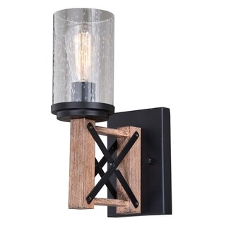 Colton Bronze Wood Cage Bathroom Wall Light - 4.75-in W x 12.5-in H x 8 ...