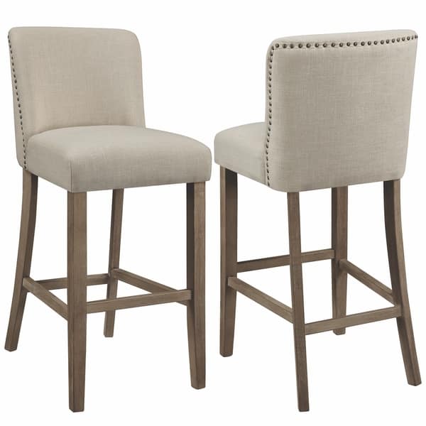 Elegant Curved Back Design Bar Stools with Nailhead Trim (Set of 2 ...