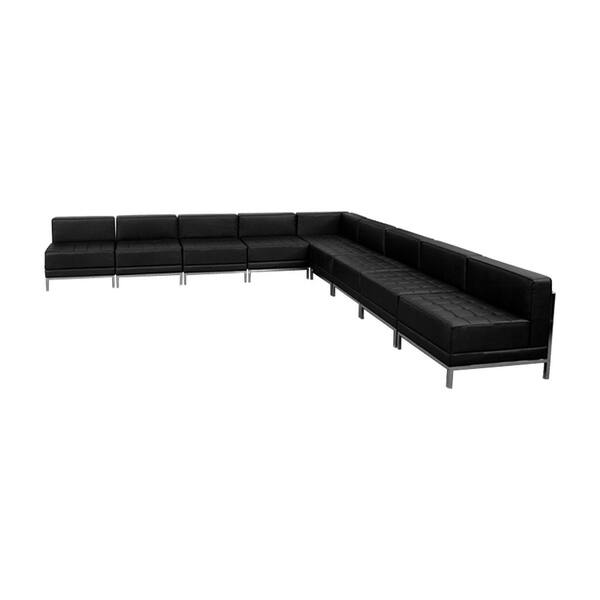 Offex 9 Piece Contemporary Black Leather Reception Area Sectional ...