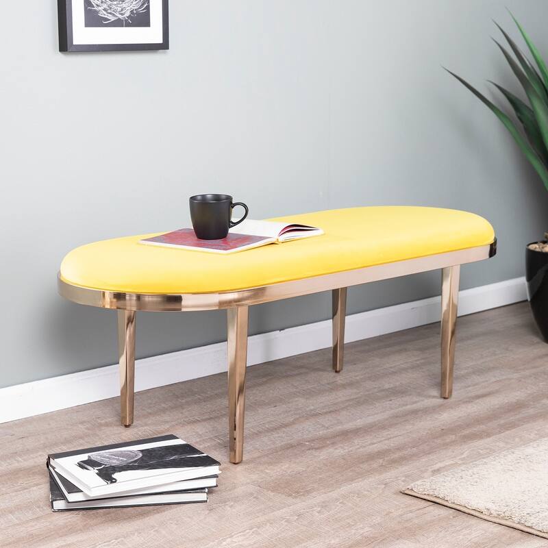 Bicknell Gold Copper Frame Velvet Bench - Overstock - 28889706