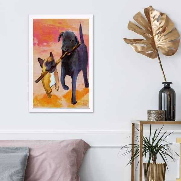 Wynwood Studio 'Frenchie Lab Playing' Animals Framed Wall Art Print ...