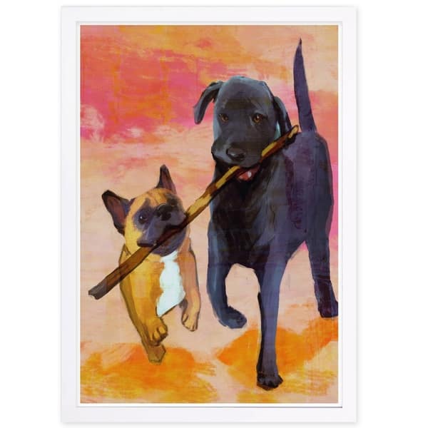 Wynwood Studio 'Frenchie Lab Playing' Animals Framed Wall Art Print ...