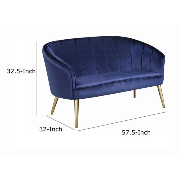 Velvet Upholstered Accent Settee with Channel Tufted Back, Blue - Bed ...